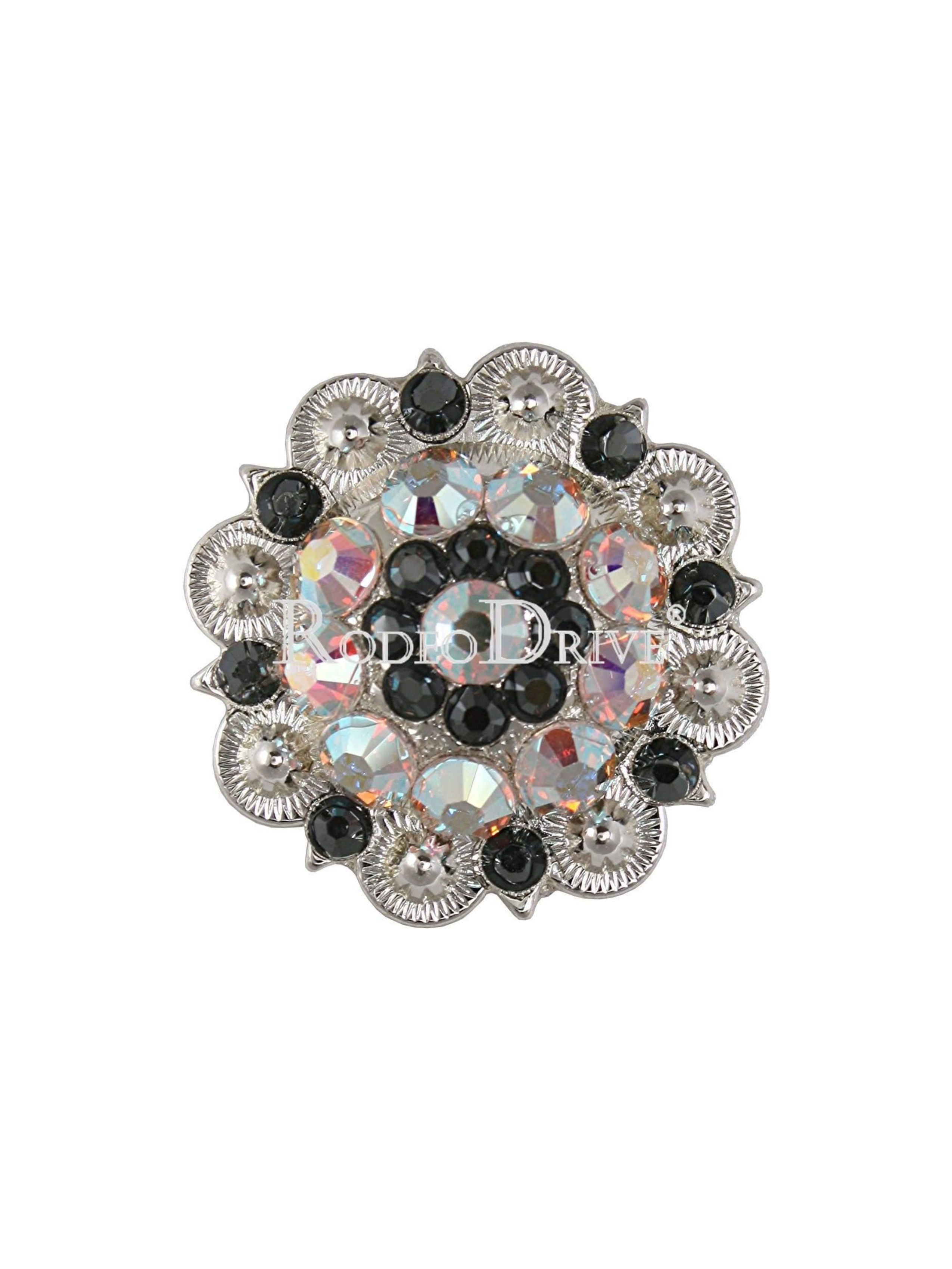 Concho en cristal européen argent brillant Jet & AB 1,5” | La Chambrière